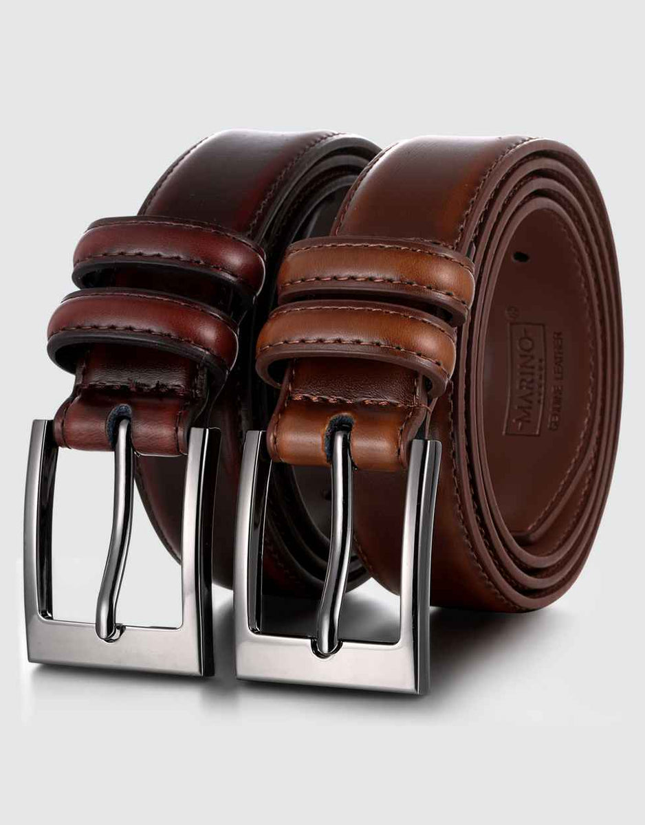 Dual Ring Leather Classic Prong Belt-Mahogany & Burnt Umber– Mio Marino
